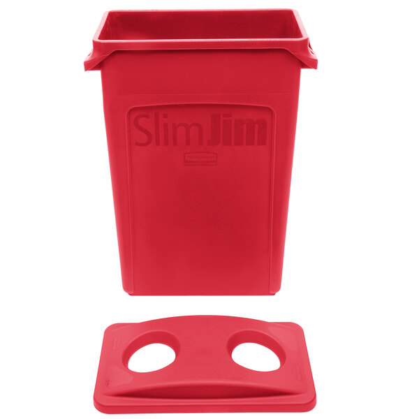 Rubbermaid Slim Jim 23 Gallon Red Rectangular Trash Can with 2 Hole Lid