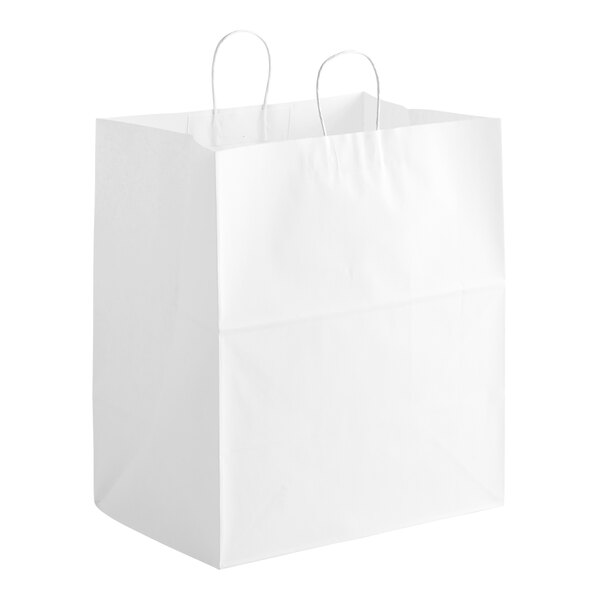 Duro 16" x 11" x 18 1/4" Grande White Paper Shopping Bag with Handles ...