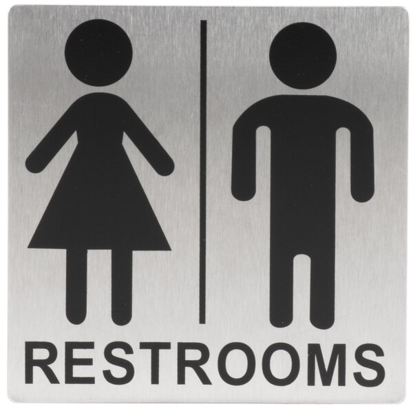 Tablecraft B12 Stainless Steel Unisex Restrooms Sign 5" x 5"