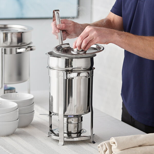 Choice Deluxe 4 Qt. Chrome Accent Marmite Sauce Chafer