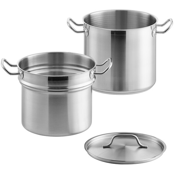 Vigor SS1 Series 12 Qt. Stainless Steel Aluminum-Clad Double Boiler Set