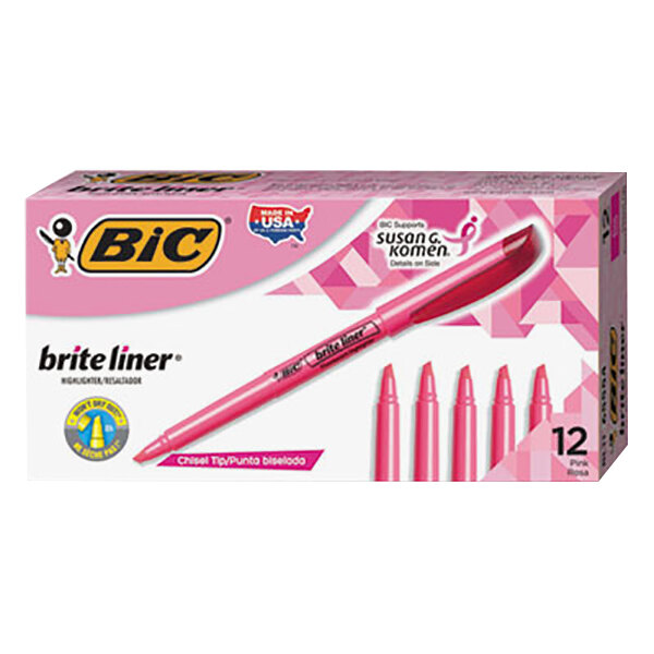 Bic BL11PK Brite Liner Fluorescent Pink Chisel Tip Pen Style ...