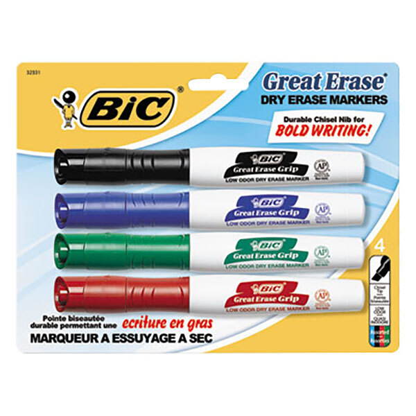 Bic GDEMP41ASST Great Erase Grip Assorted Color Chisel Tip Dry Erase ...