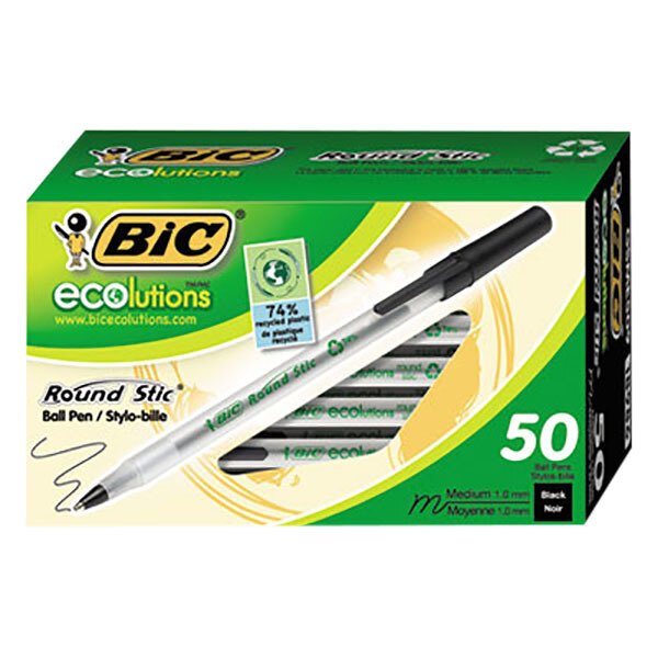 Bic GSME509BK Ecolutions Round Stic Black Ink with Clear Barrel 1mm ...