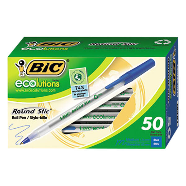 Bic GSME509BE Ecolutions Round Stic Blue Ink with Clear Barrel 1mm ...
