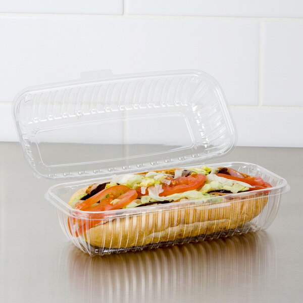 Dart C99HT1 ClearSeal 9 7/8" x 5" x 3 1/2" Hinged Lid Plastic Hoagie ...