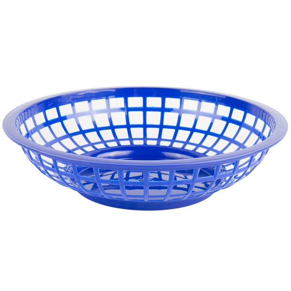 Choice 8" x 2" Round Blue Plastic Fast Food Basket - 12/Pack