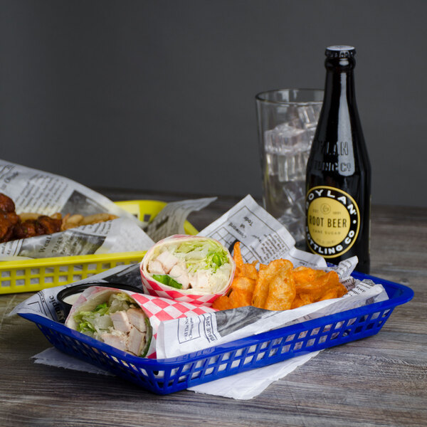 Choice 12" x 8 1/2" x 1 1/2" Blue Rectangular Plastic Fast Food Basket ...