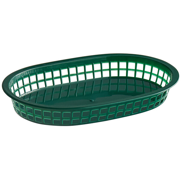 Choice 11" x 7" x 1 1/2" Forest Green Oval Plastic Fast Food Basket ...