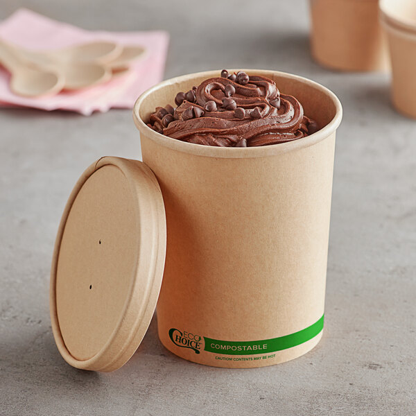 EcoChoice Kraft Paper Food Cup with Vented Lid 32 oz. - 25/Pack