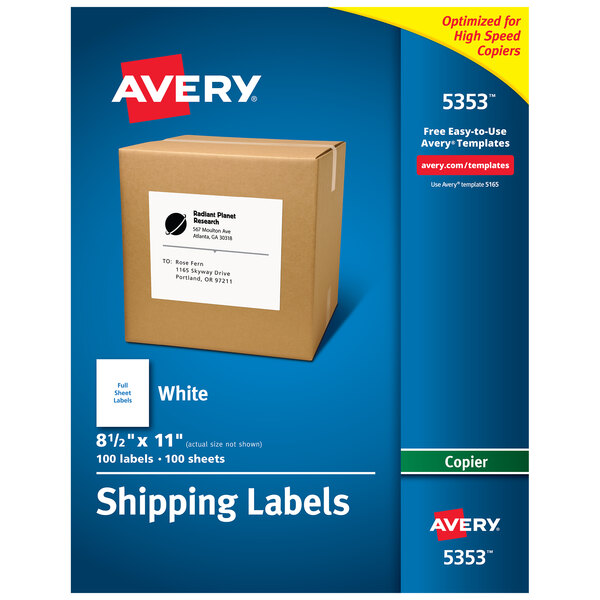Avery® 8 1/2" x 11" White Labels - 100/Box