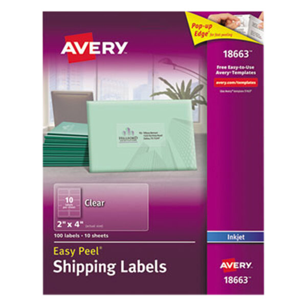 Avery 18663 Easy Peel 2 X 4 Clear Inkjet Printer Shipping Labels 