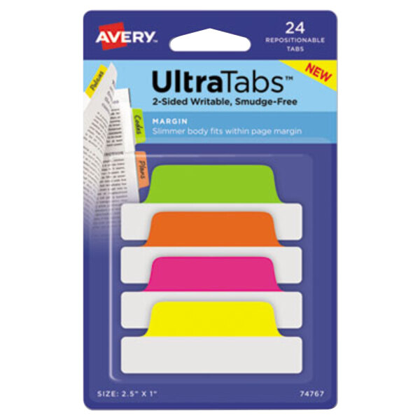 Avery® 74767 Ultra Tabs 2 1/2" x 1" Assorted Neon Color Repositionable ...