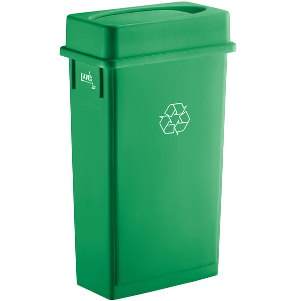 Lavex Janitorial 23 Gallon Green Slim Rectangular Recycling Can and ...
