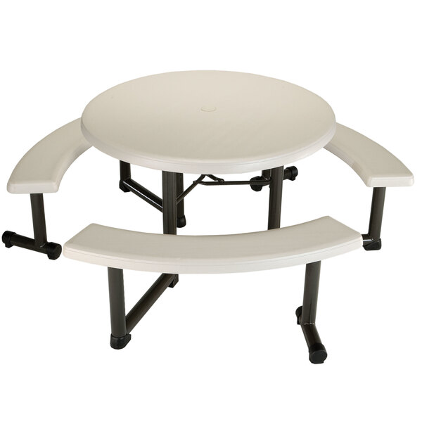 Lifetime 260205 44" Round Almond Plastic Picnic Table with Swing-Out ...