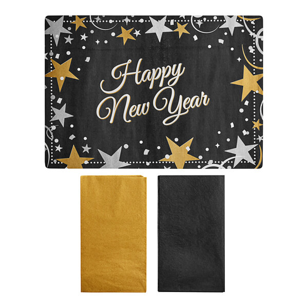 New Year's Themed Paper Placemats w/ Napkins - 250/Case