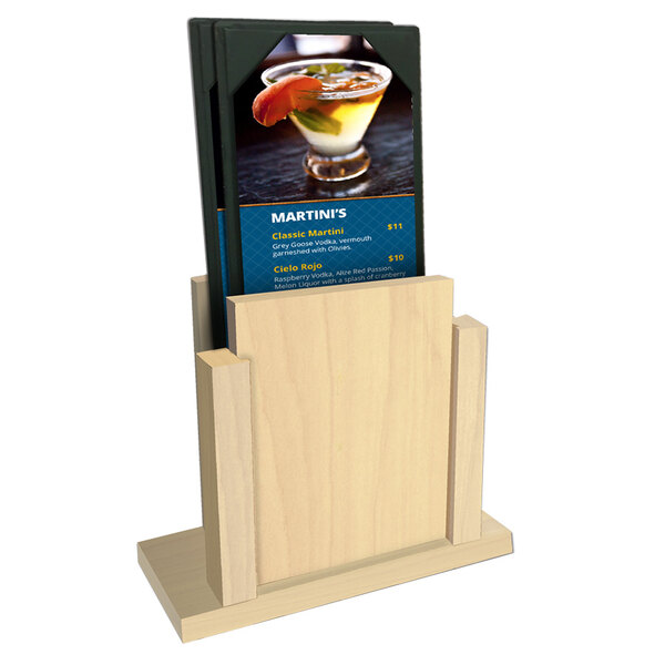Menu Solutions WDMS-RI Natural Wood Menu Holder with 4" x 6" Sheet ...