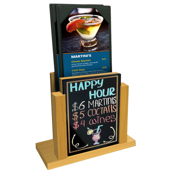 Menu Solutions WDMH-WET Country Oak Wood Menu Holder with 4" x 6" Wet ...