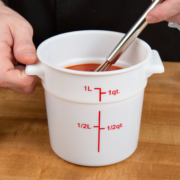 Choice 1 Qt. White Round Polypropylene Food Storage Container with Red ...