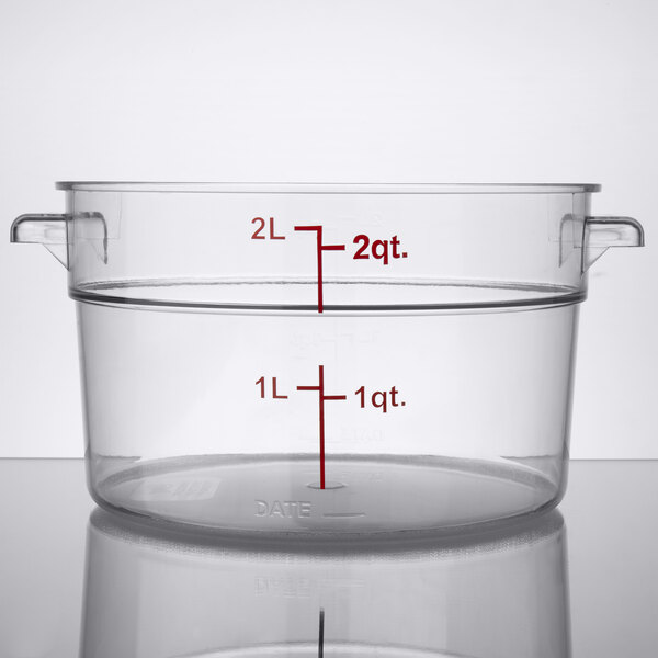 Choice 2 Qt. Clear Round Polycarbonate Food Storage Container with Red ...