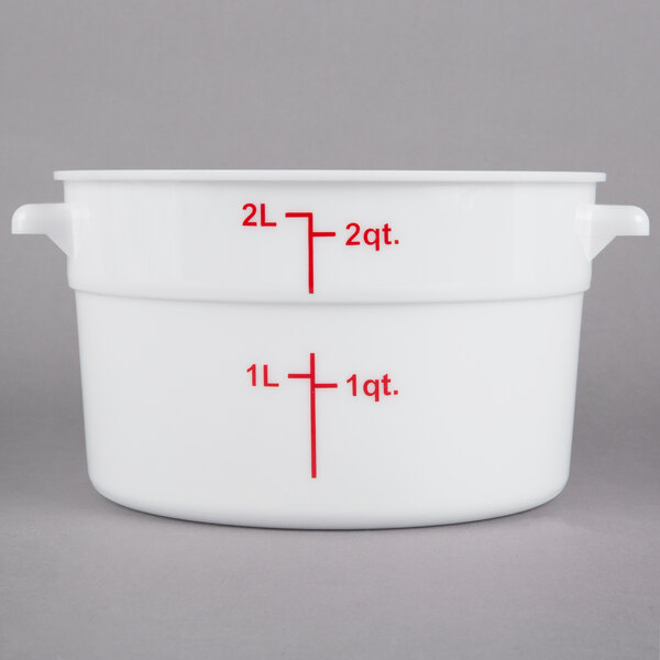 Choice 2 Qt. White Round Polypropylene Food Storage Container with Red ...