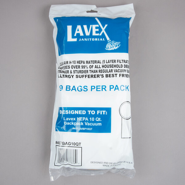 Lavex 10 Qt. HEPA Microfilter Vacuum Bag - 9/Pack