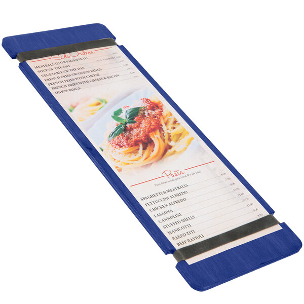 Menu Solutions WDRBB-BA True Blue 4 1/4" x 11" Customizable Wood Menu ...