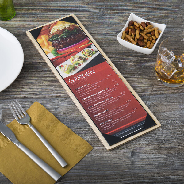 Menu Solutions WDPIX-BD Natural 4 1/4" x 14" Customizable Wood Menu ...