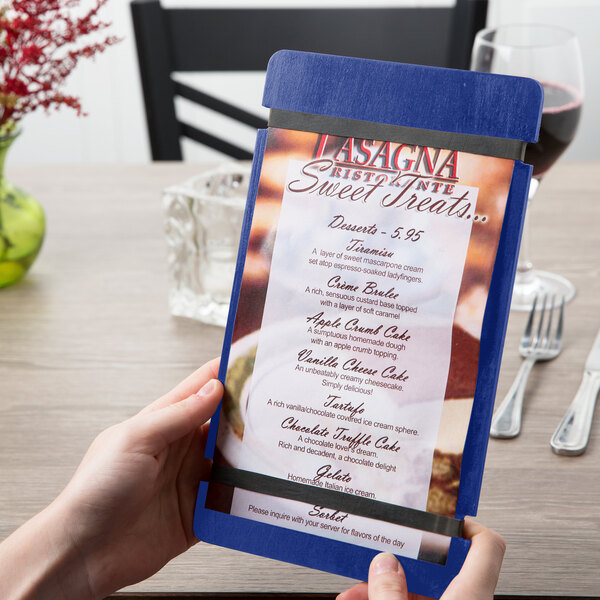 Menu Solutions WDRBB-A True Blue 5 1/2" x 8 1/2" Customizable Wood Menu ...