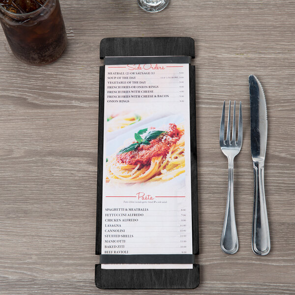 Menu Solutions WDRBB-BA Black 4 1/4" x 11" Customizable Wood Menu Board ...