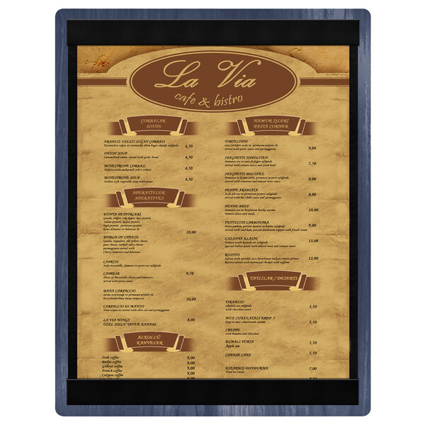 Menu Solutions WDSTR-C Denim 8 1/2" x 11" Customizable Wood Menu Board ...