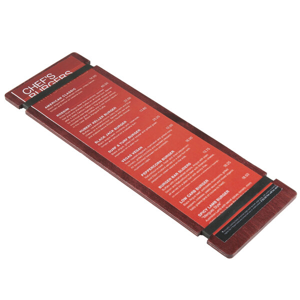 Menu Solutions WDRBB-BD Mahogany 4 1/4" x 14" Customizable Wood Menu ...