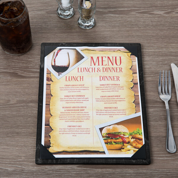 Menu Solutions WDPIX-C Black 8 1/2" x 11" Customizable Wood Menu Board ...