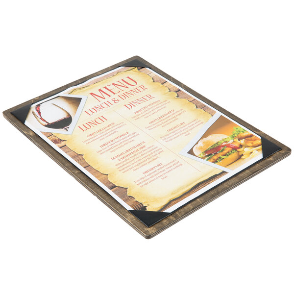 Menu Solutions WDPIX-C Weathered Walnut 8 1/2" x 11" Customizable Wood ...