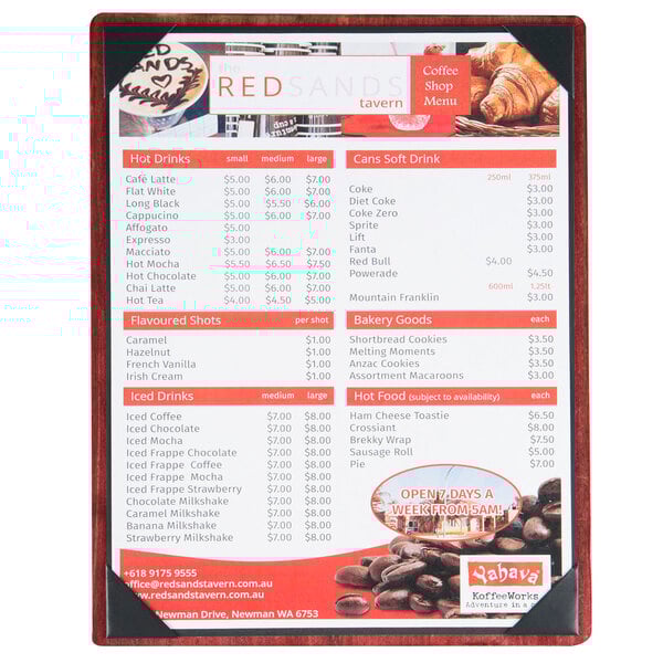 Menu Solutions WDPIX-C Mahogany 8 1/2" x 11" Customizable Wood Menu ...