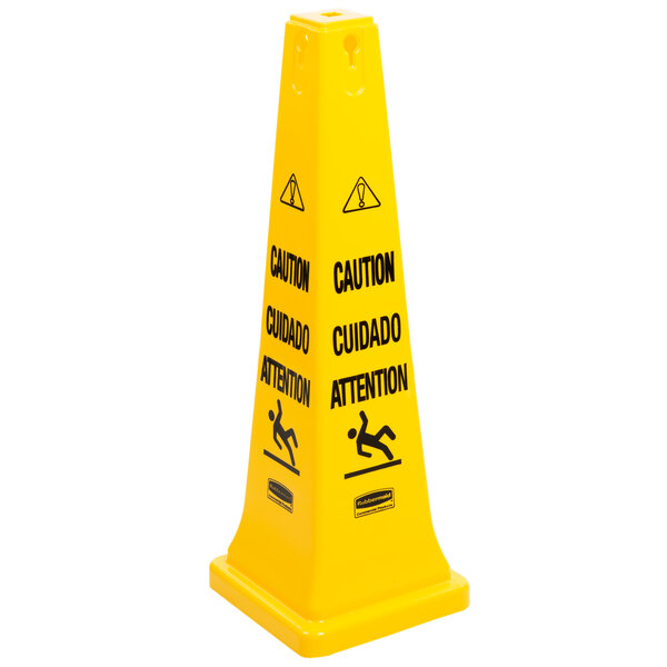 Rubbermaid FG627600YEL 36" Yellow Multi-Lingual Wet Floor Cone-Shaped ...