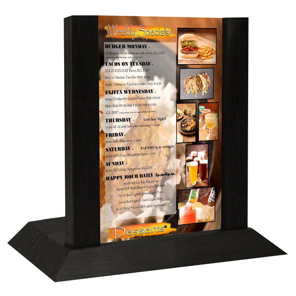 Menu Solutions WDAFR-A Black Wood Menu Holder / Tent with 4" x 6 ...