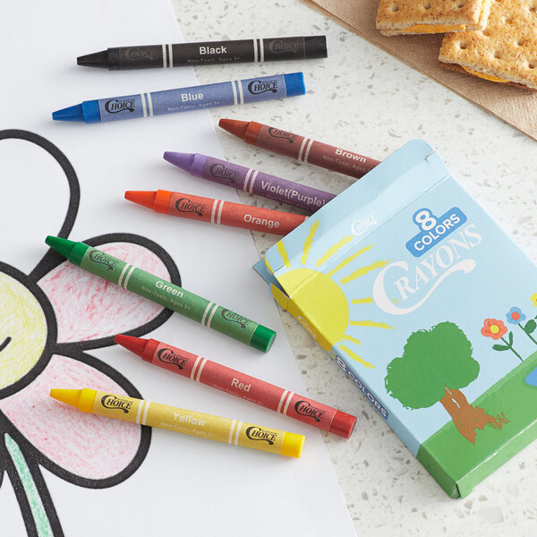 Choice 8 Assorted Colors Bulk School Crayons Pack in Print Box - 50/Case