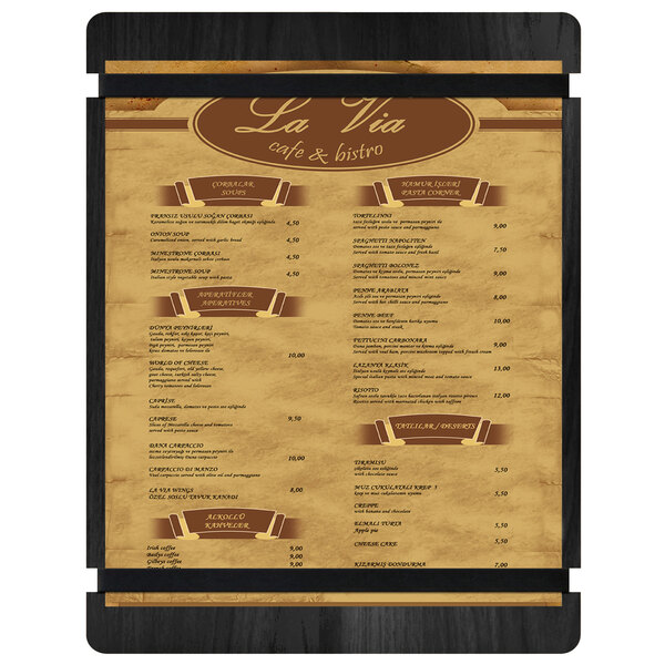 Menu Solutions WDRBB-C Black 8 1/2" x 11" Customizable Wood Menu Board ...