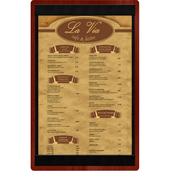 Menu Solutions WDSTR-D Mahogany 8 1/2" x 14" Customizable Wood Menu ...