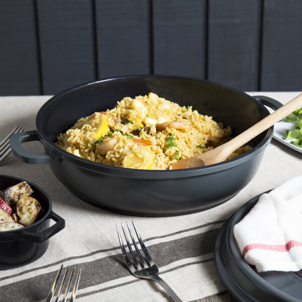 GET Heiss 3 Qt. Gray Enamel Coated Cast Aluminum Brazier / Paella Dish ...