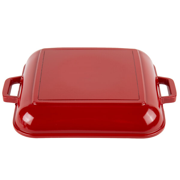 GET Heiss 10 oz. Red / White Enamel Coated Cast Aluminum Mini Square ...