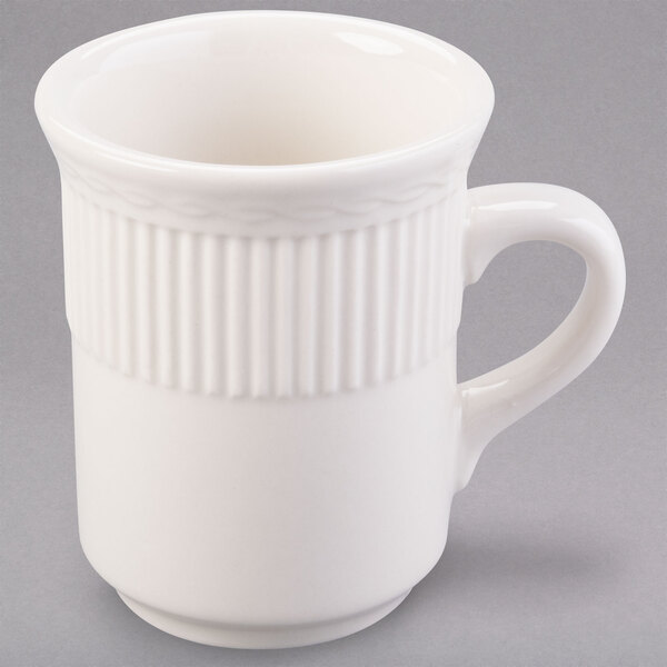 8 oz. Ivory (American White) Embossed Rim China Mug - 36/Case