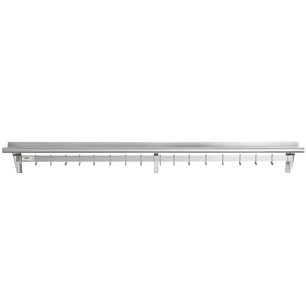 Regency 12" x 96" Stainless Steel Wall Mounted Pot Rack with Shelf and ...