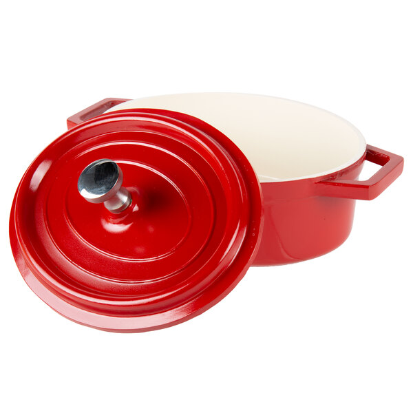 GET Heiss 12 oz. Red / White Enamel Coated Cast Aluminum Mini Coated ...