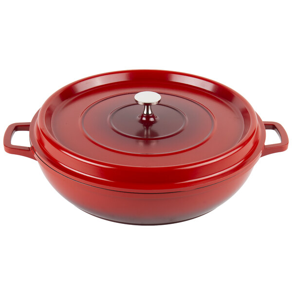 GET Heiss 4.5 Qt. Red Enamel Coated Cast Aluminum Brazier / Paella Dish ...