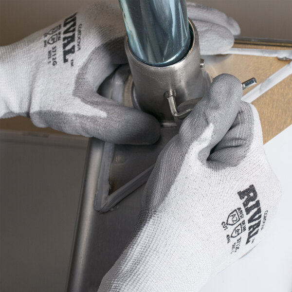 Cordova Rival Gray HPPE / Synthetic Fiber Cut Resistant Gloves with Gray Polyurethane Palm ...