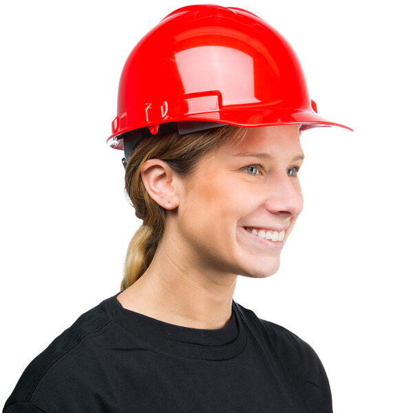 Cordova Duo Safety Red Cap Style Hard Hat with 4-Point Ratchet Suspension