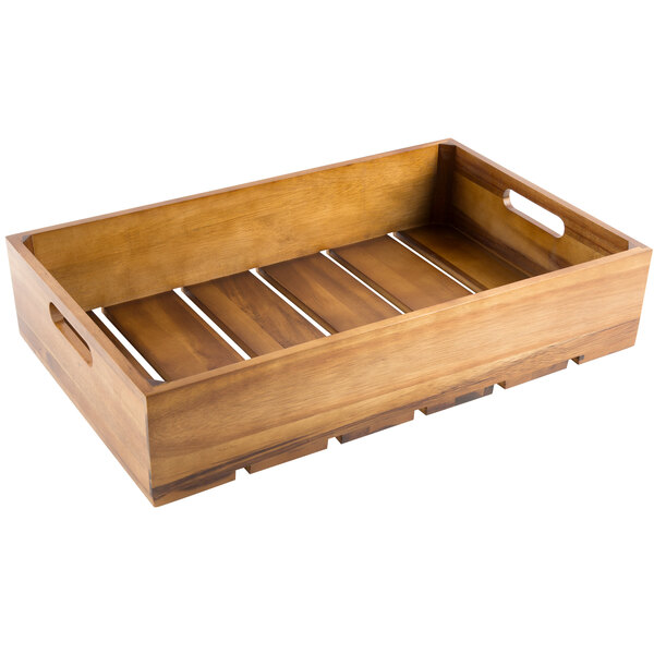 Tablecraft CRATE114 Full Size, 4" Deep Gastronorm Acacia Wood Serving ...