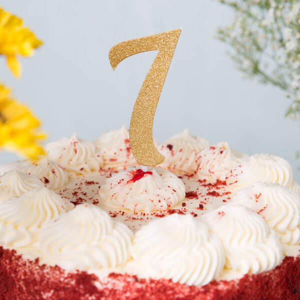 Creative Converting 324549 Gold Glitter "7" Cake Topper - 12/Case
